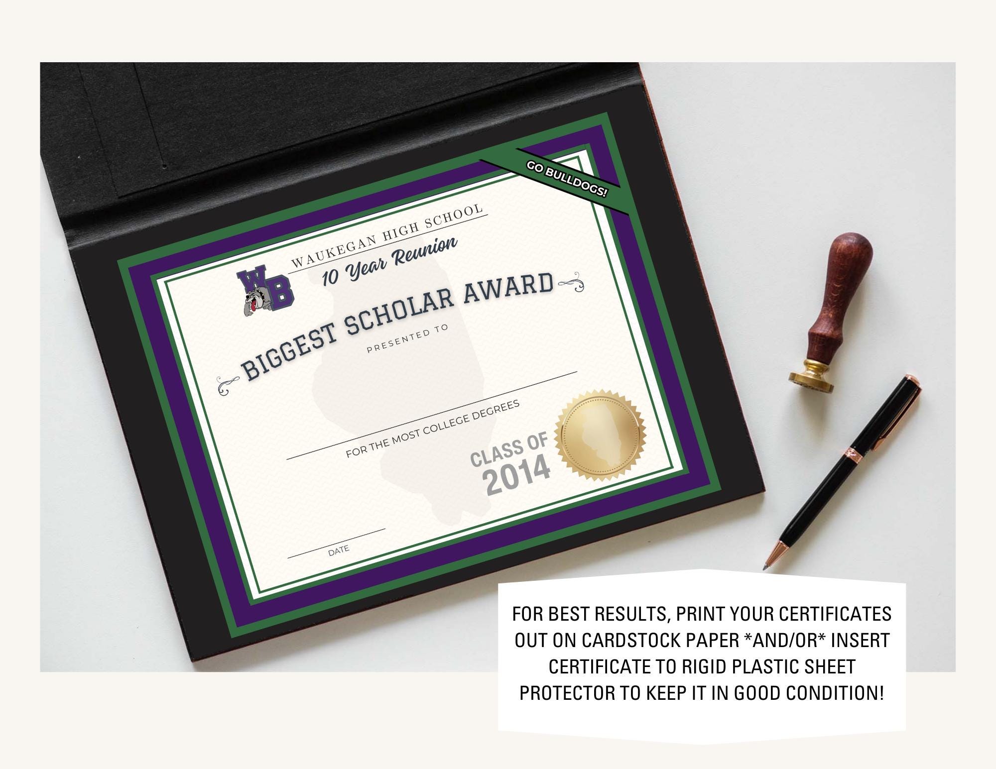 10 Year Class Reunion Award Certificate BIGGEST SCHOLAR, Customizable ...