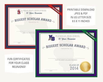 10 Year Class Reunion Award Certificate LONGEST DISTANCE, Customizable ...