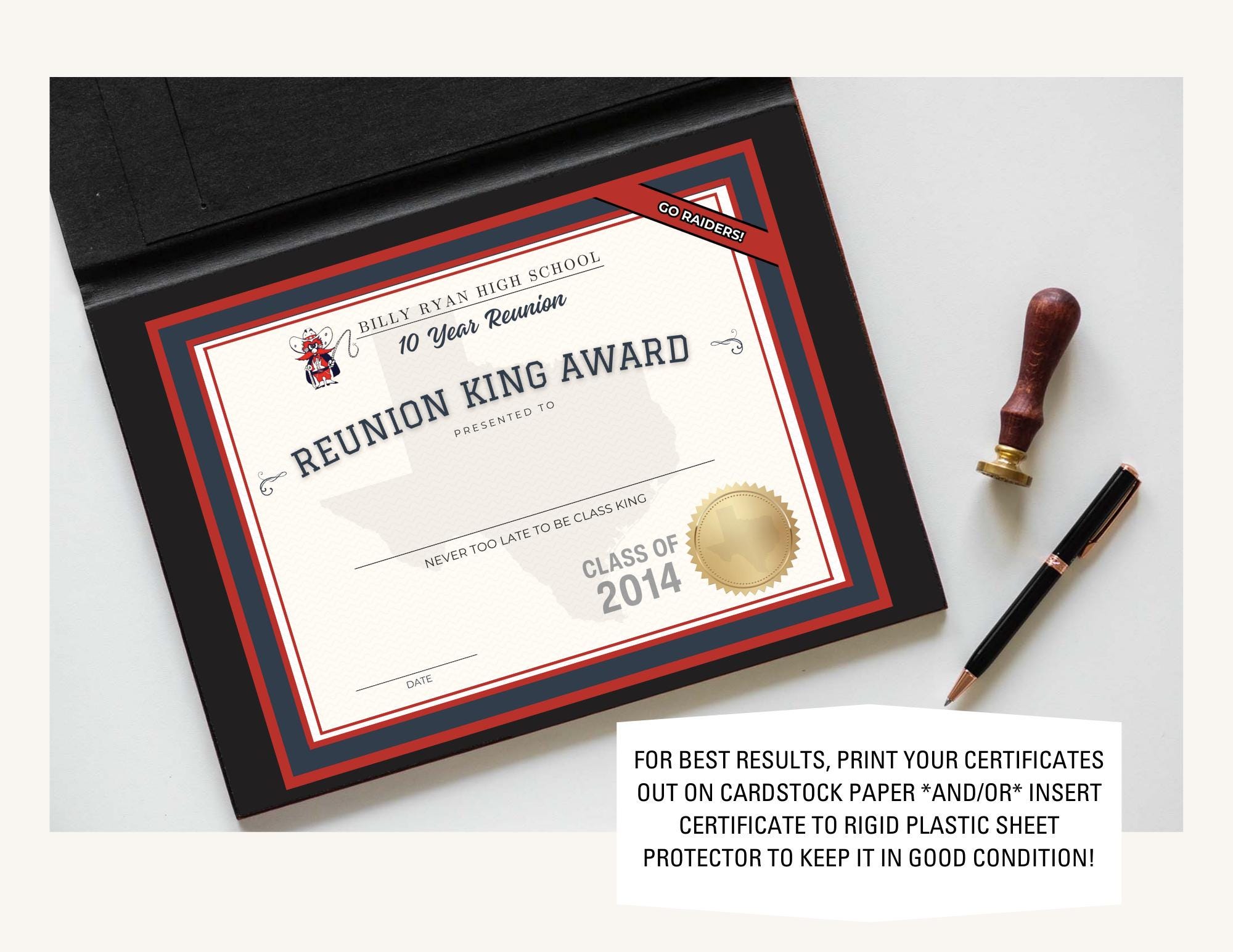 10 Year Class Reunion Award Certificate REUNION KING, Customizable ...