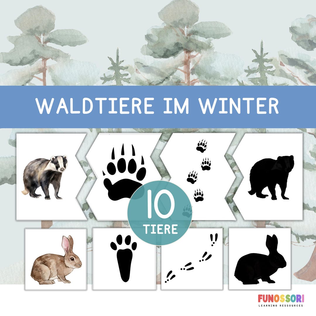 Animal Tracks Winter Forest Animals Snow Tracks Puzzle Matching Game ...