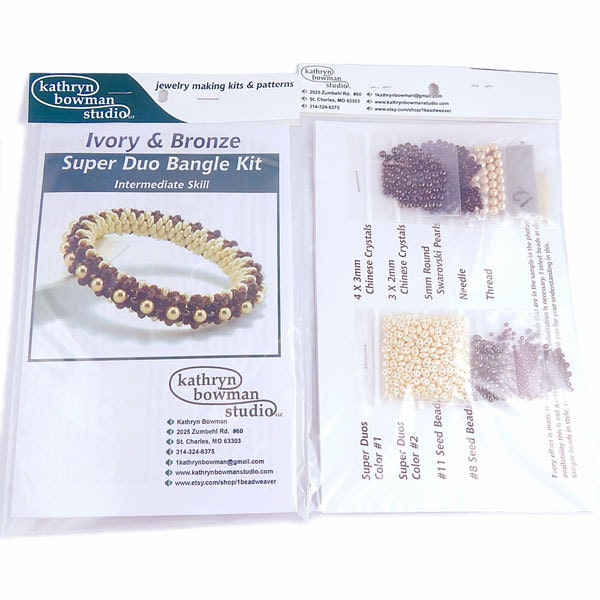 DIY Bangle Beading Kit With Super Duo Beads, Ivory & Bronze Bling ...