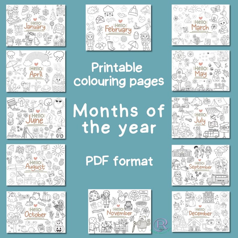 Colouring Calendar Printable/cute Kids Calendar/calendar Pdf/colouring ...