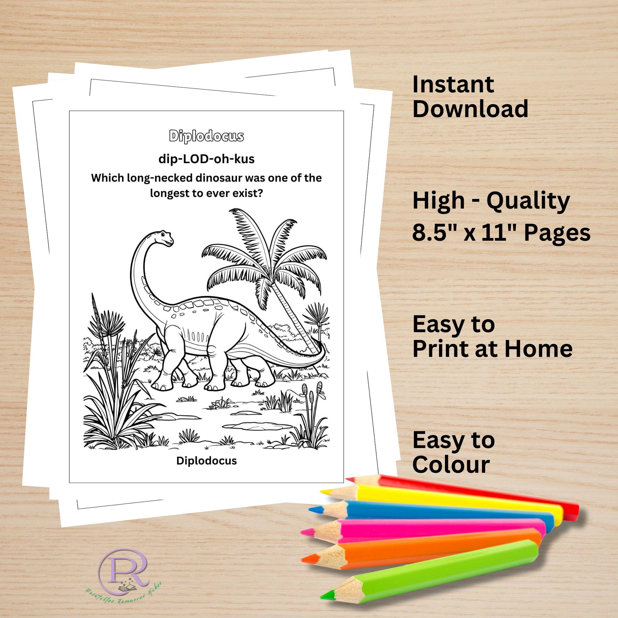 Dinosaur Coloring Pages for Kids: 20 Easy Printable Sheets (digital ...
