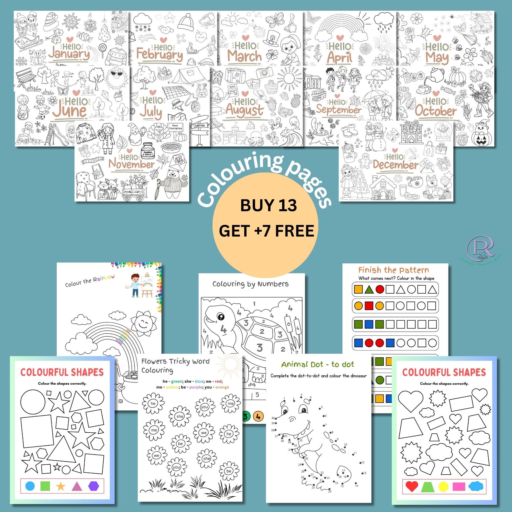 Colouring Calendar Printable/cute Kids Calendar/calendar Pdf/colouring ...