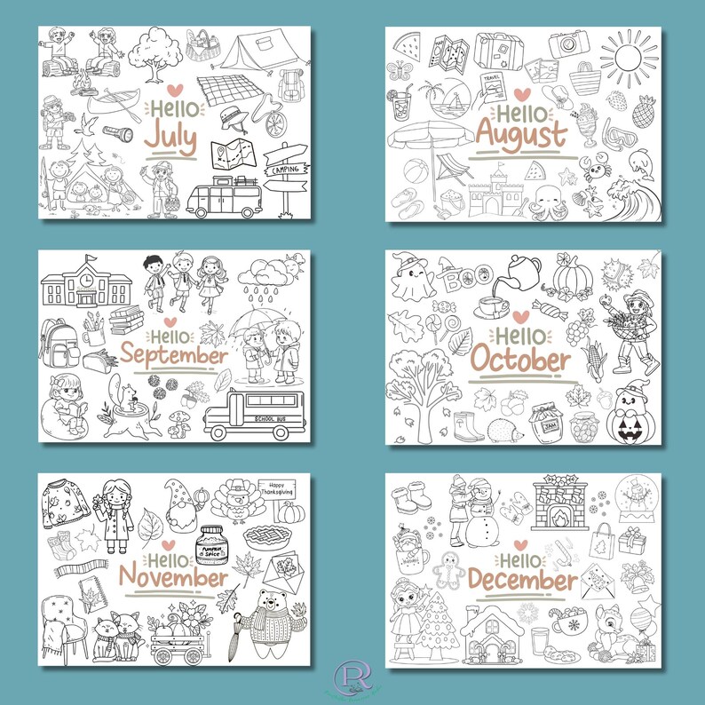 Colouring Calendar Printable/cute Kids Calendar/calendar Pdf/colouring ...