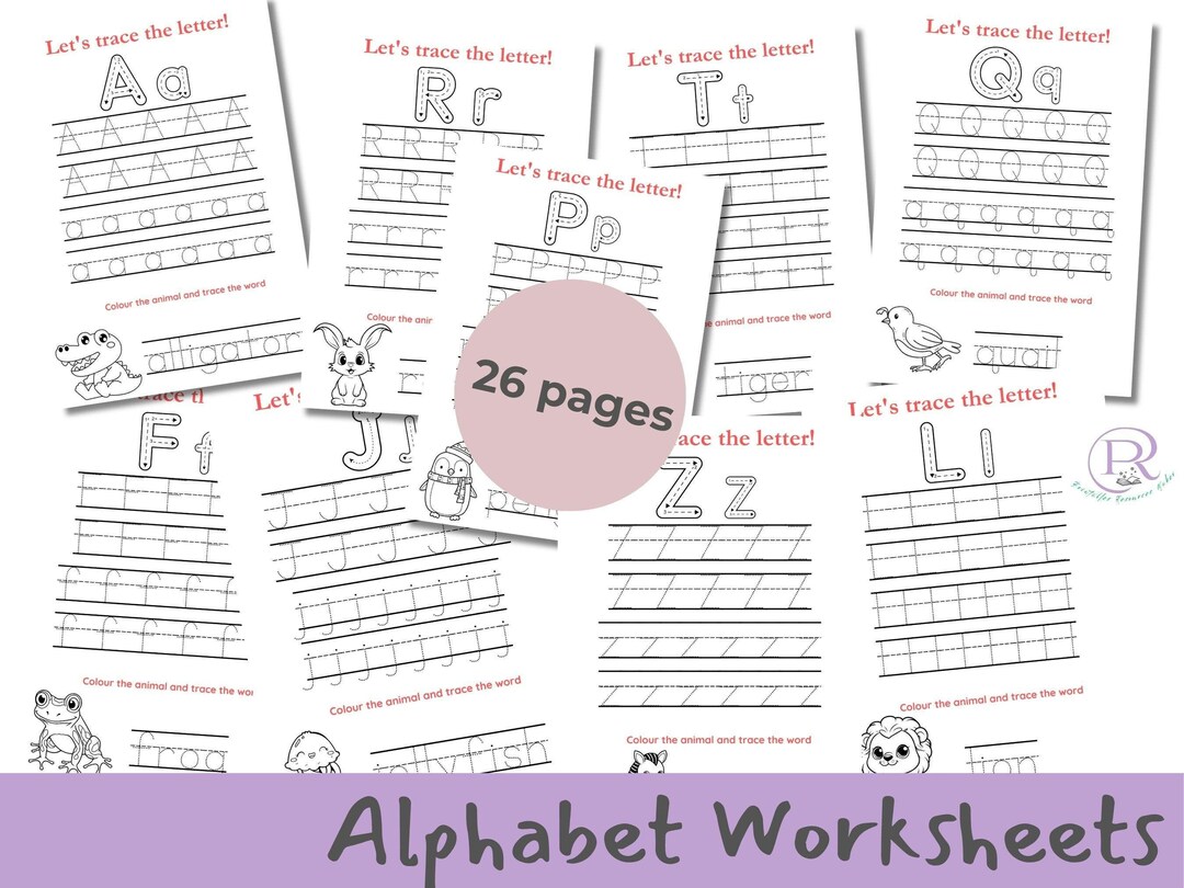 Alphabet Tracing Worksheets: 26 Letter Activity Pages (printable) - Etsy