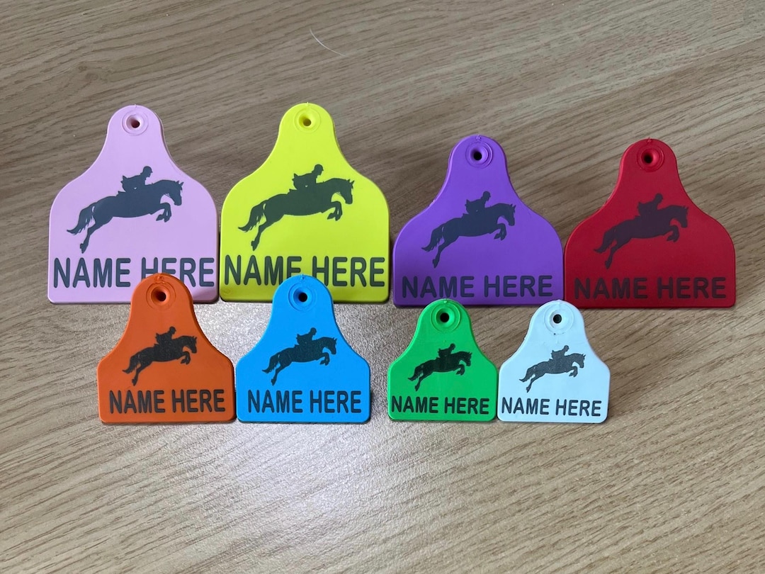Personalised Sheep Name Tag Horse Rider Silhouette Custom Cattle Ear ...