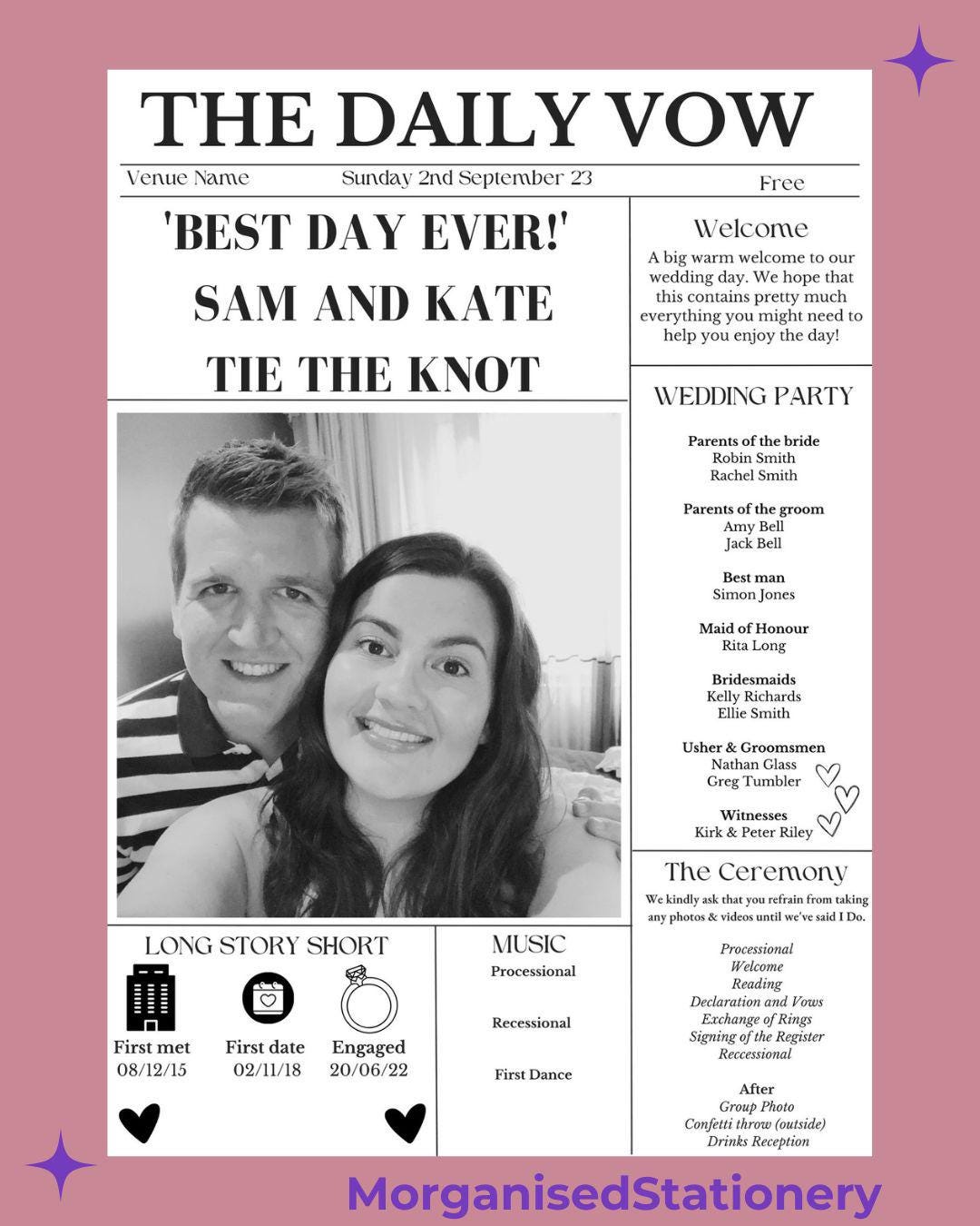 Budget Wedding Newspaper Template, Editable Wedding Newspaper Program ...