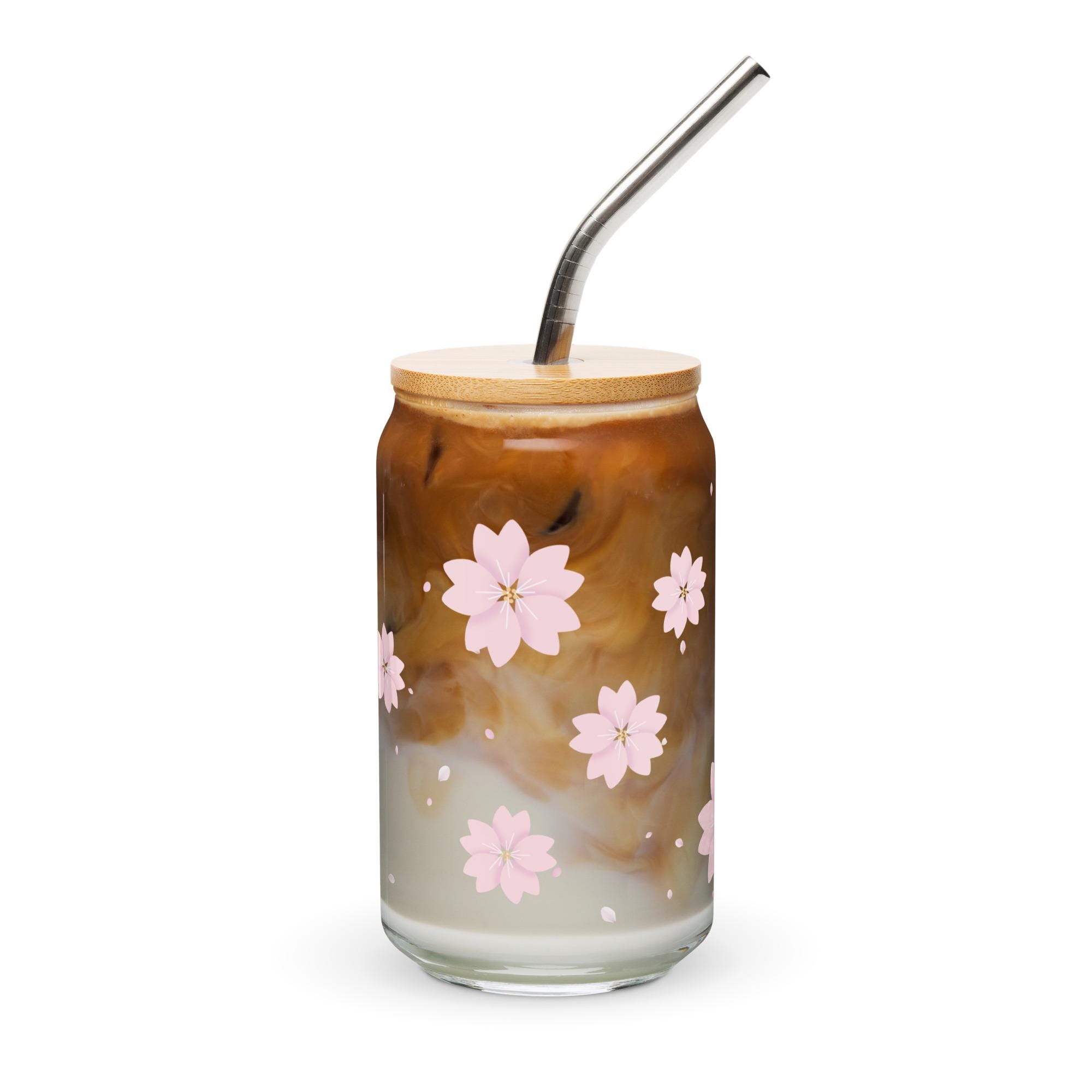 Glass Can Cute Pink Glass Can for Her Valentine's Day Gift Pink Sakura ...