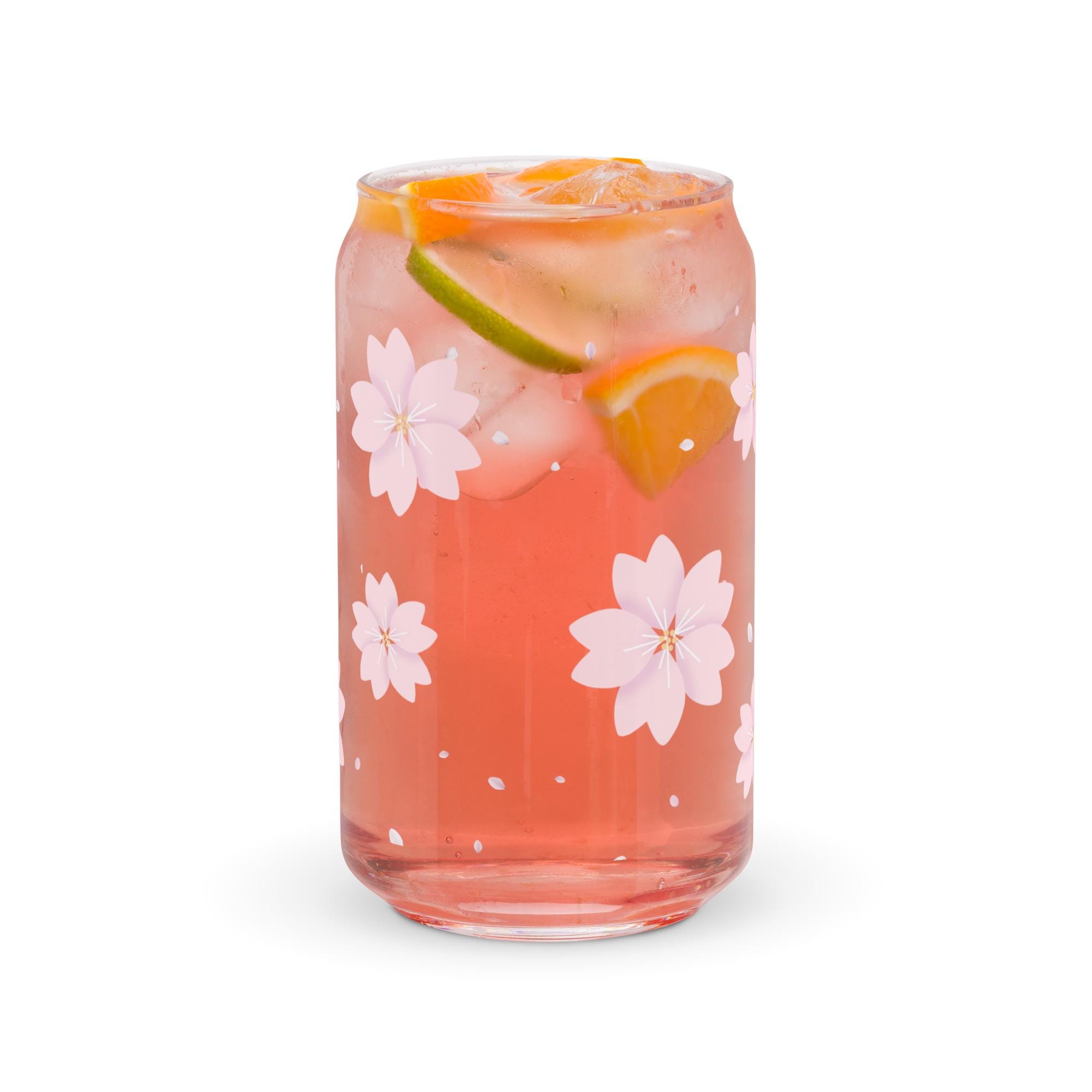 Glass Can Cute Pink Glass Can for Her Valentine's Day Gift Pink Sakura ...