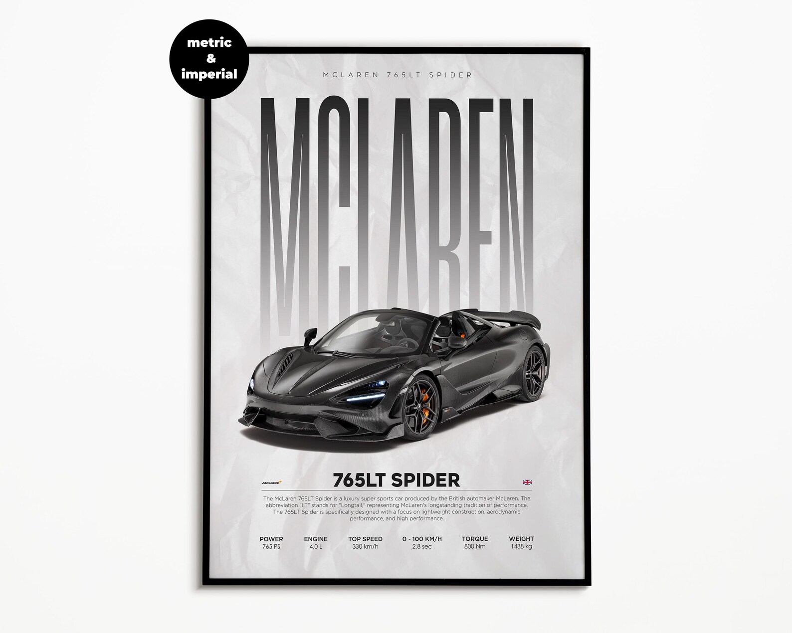 Mclaren 765LT Spider Poster Mclaren Poster Car Print Car Poster Super ...