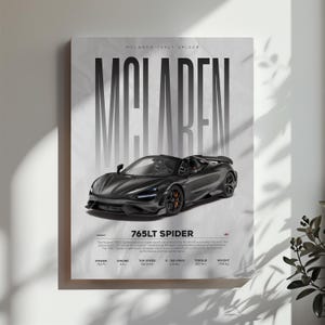 Mclaren 765LT Spider Poster Mclaren Poster Car Print Car Poster Super ...