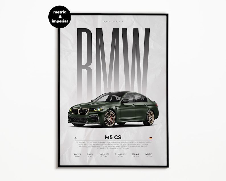 BMW M5 CS Poster BMW Poster Car Print Car Poster Super Car Print Art ...
