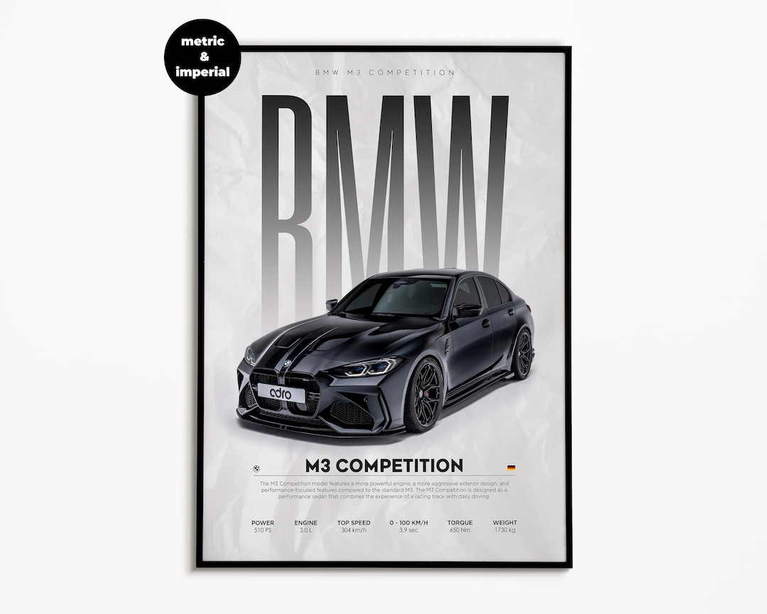 BMW M3 Competition Poster BMW Poster Car Print Car Poster Super Car ...