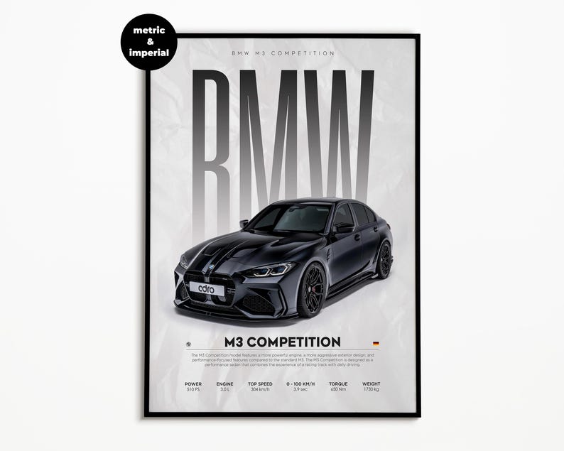 BMW M3 Competition Poster BMW Poster Car Print Car Poster Super Car ...