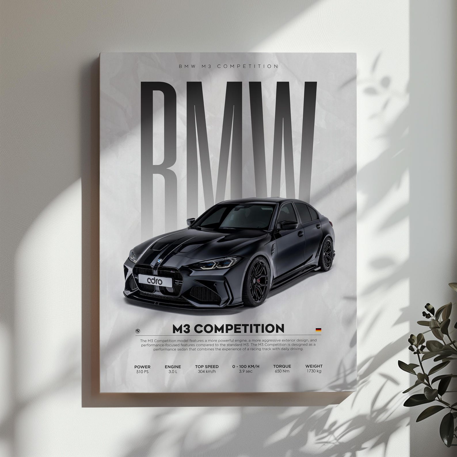 BMW M3 Competition Poster BMW Poster Car Print Car Poster Super Car ...