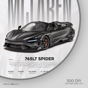 Mclaren 765LT Spider Poster Mclaren Poster Car Print Car Poster Super ...