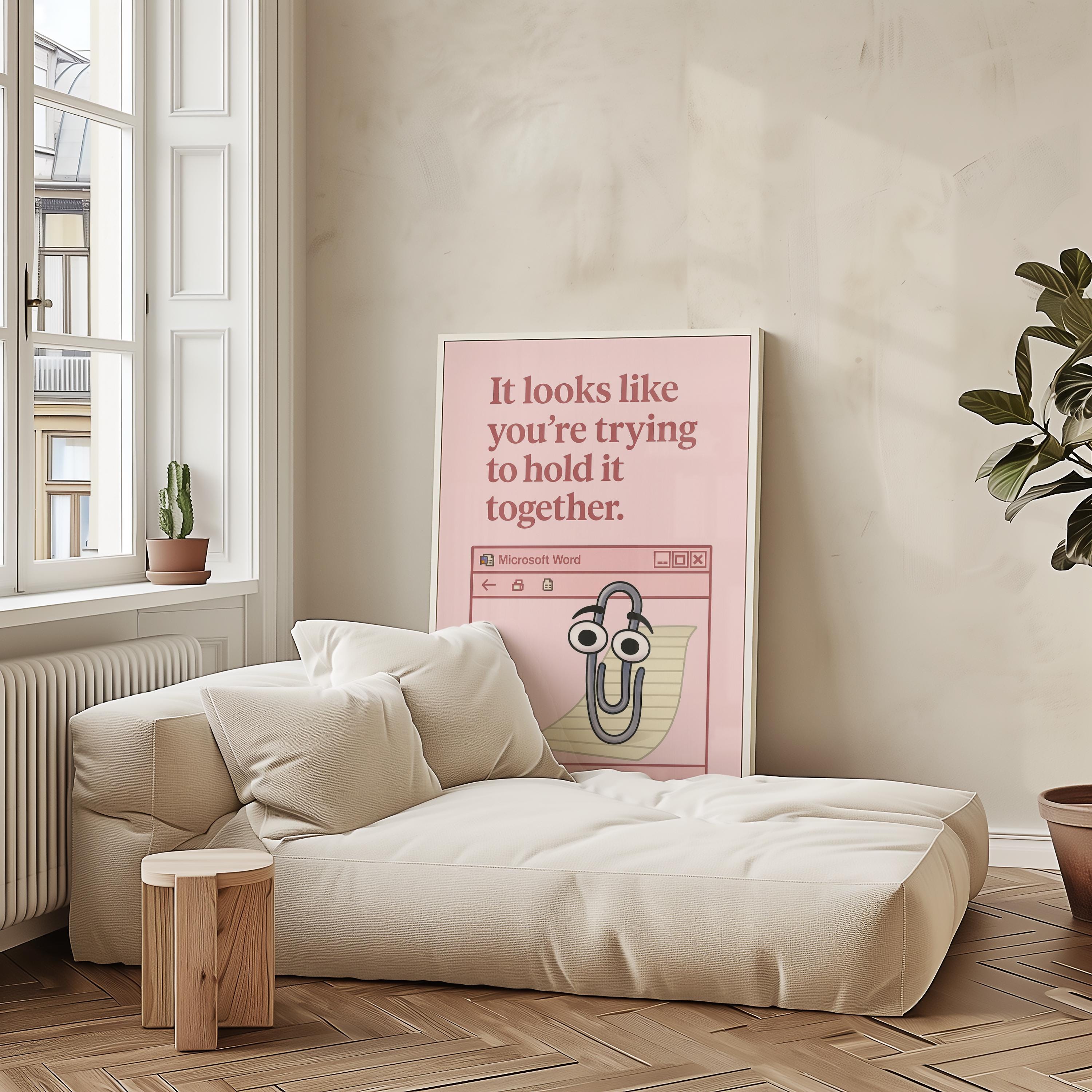 Clippy Microsoft Poster: Funny 90s Office Decor - Light Pink Wall Art ...