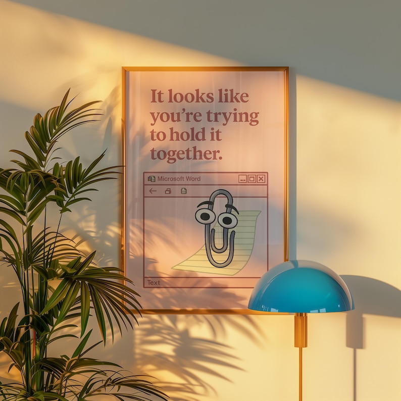 Clippy Microsoft Poster: Funny 90s Office Decor - Light Pink Wall Art ...