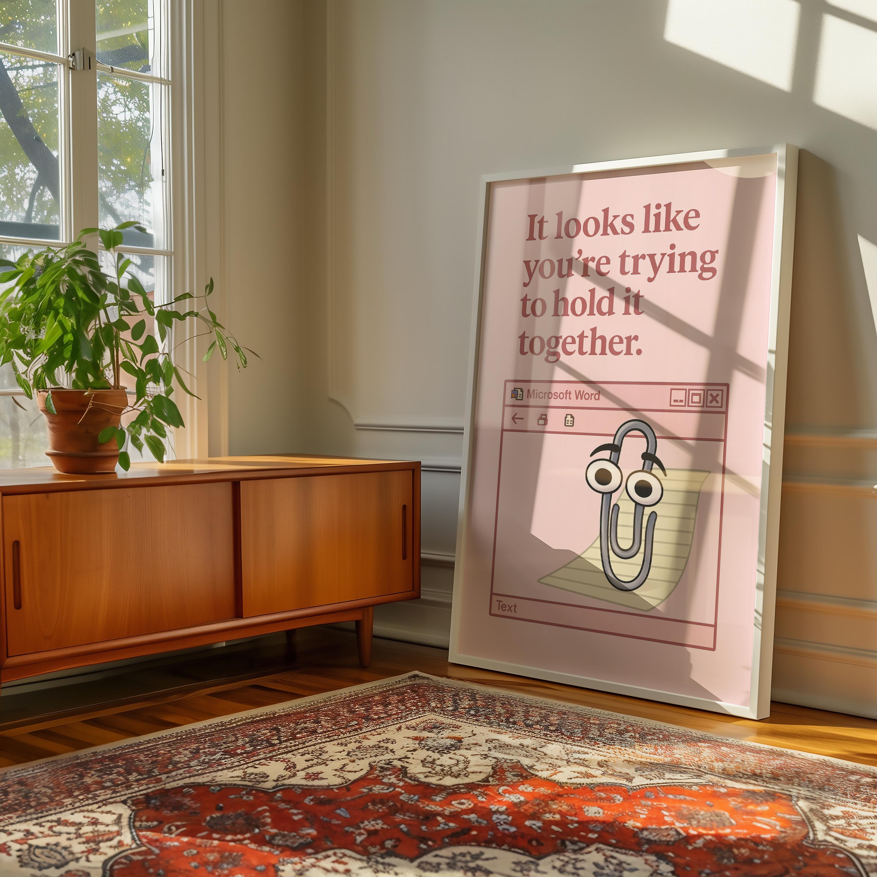 Clippy Microsoft Poster: Funny 90s Office Decor - Light Pink Wall Art ...