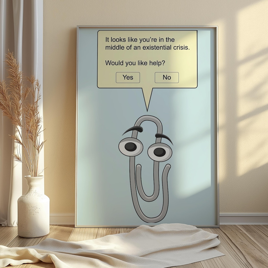 Clippy Microsoft Paperclip Existential Crisis One Piece Poster Dopamine ...