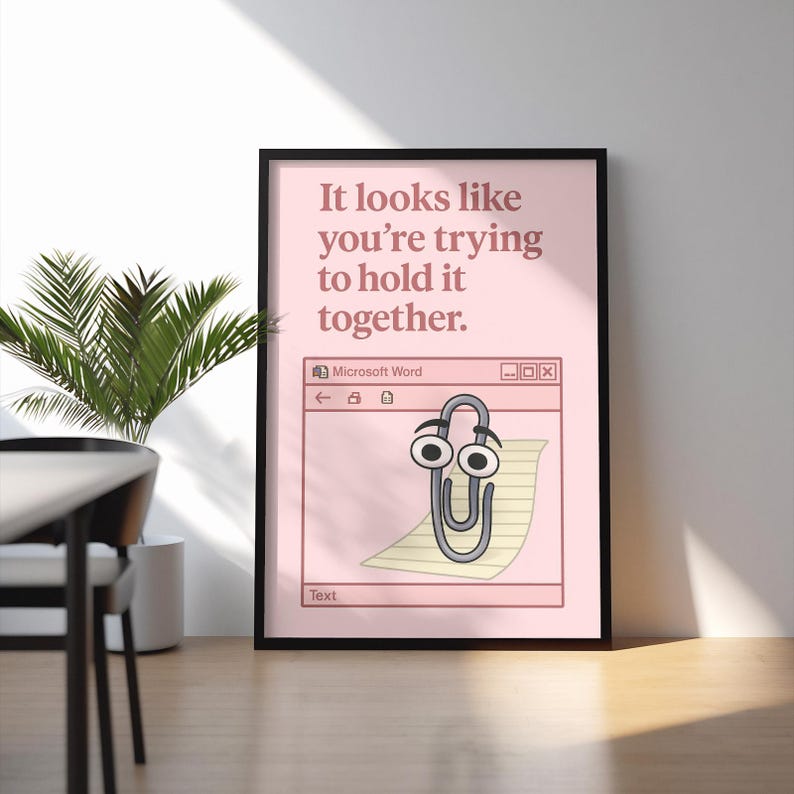 Clippy Microsoft Poster: Funny 90s Office Decor - Light Pink Wall Art ...