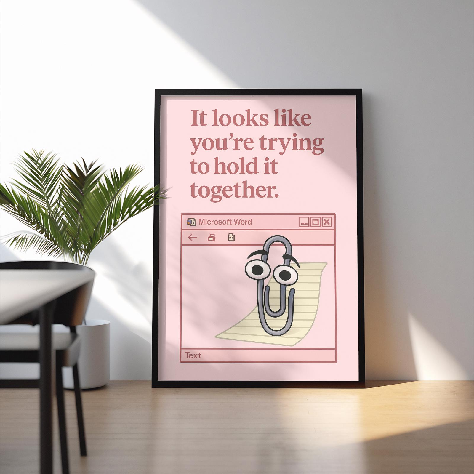 Clippy Microsoft Poster: Funny 90s Office Decor - Light Pink Wall Art ...