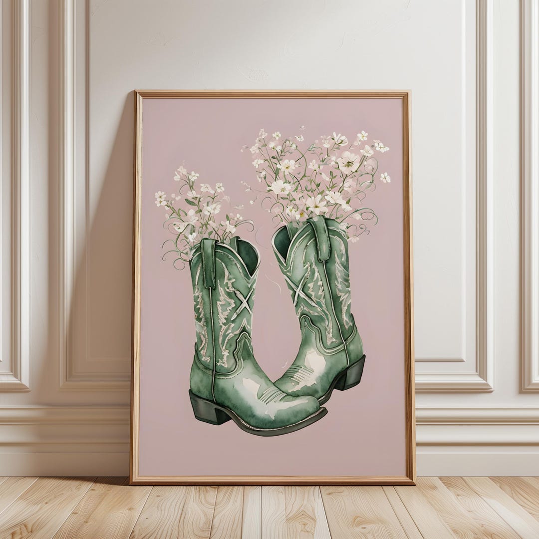 DIGITAL DOWNLOAD | Cowboy Boots Wall Art | Sage Green Western Wall ...
