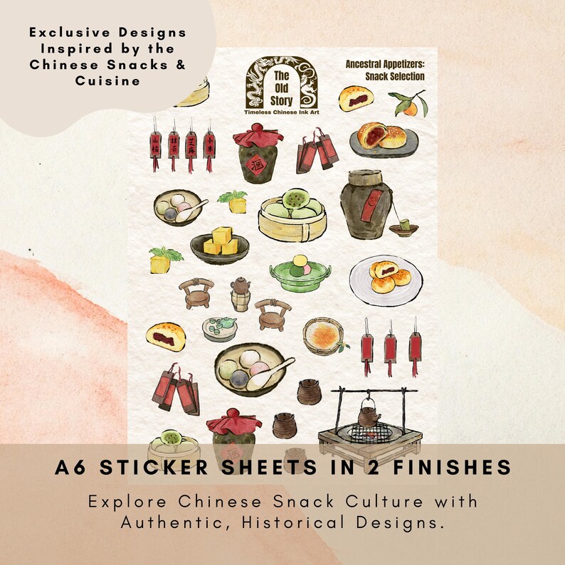 Traditional Chinese Snack Sticker Sheet, Authentic Asian History Art ...