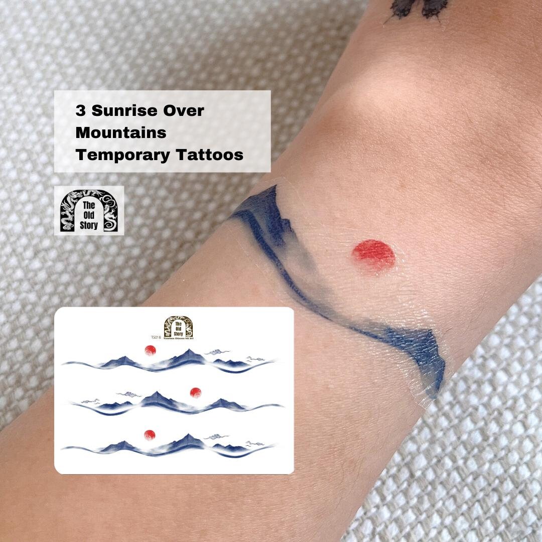 Mountain Sunrise Temporary Tattoo Set of 3, Nature-inspired Watercolor ...
