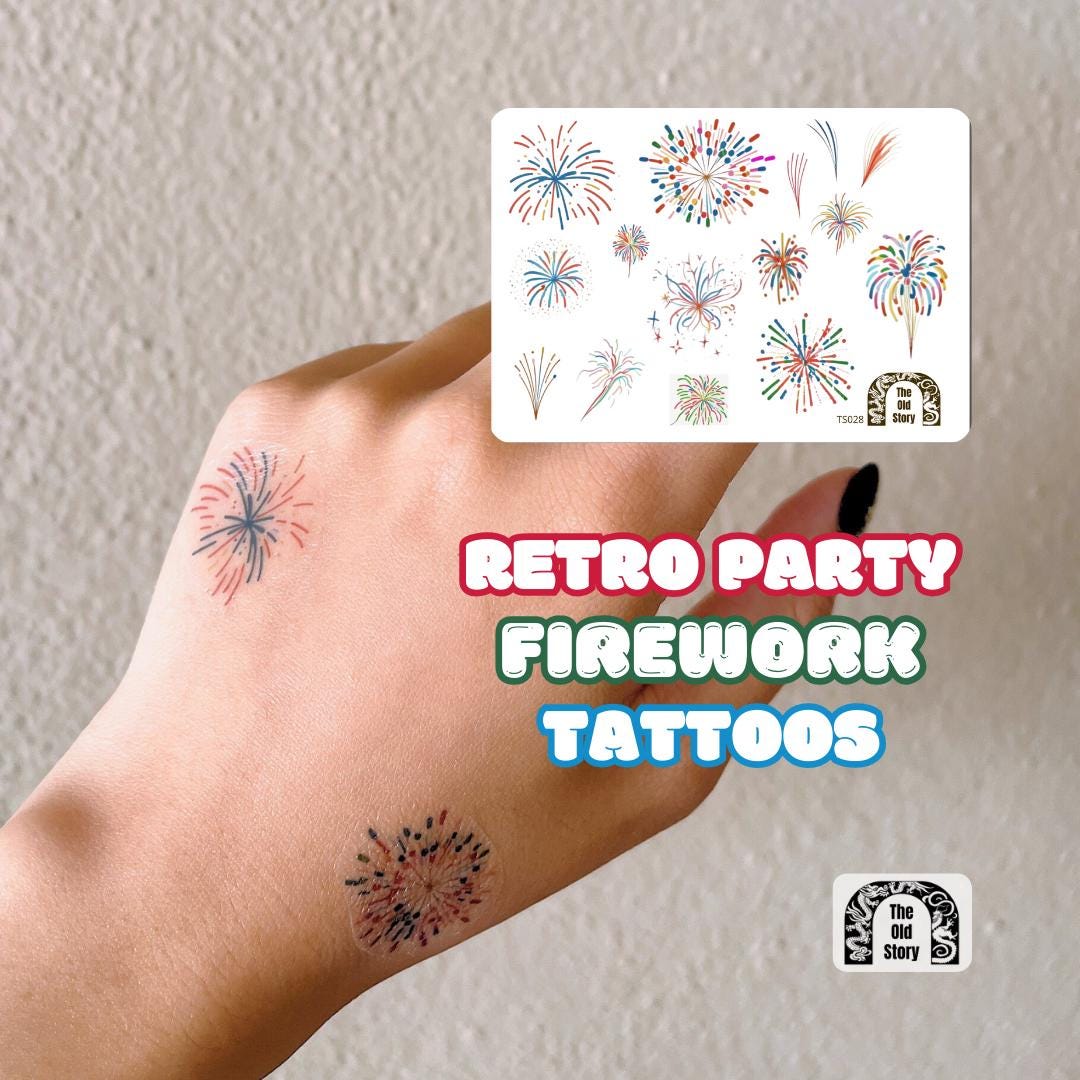 Retro Firework Temporary Tattoo, Colorful Festival Vibe Body Art for ...