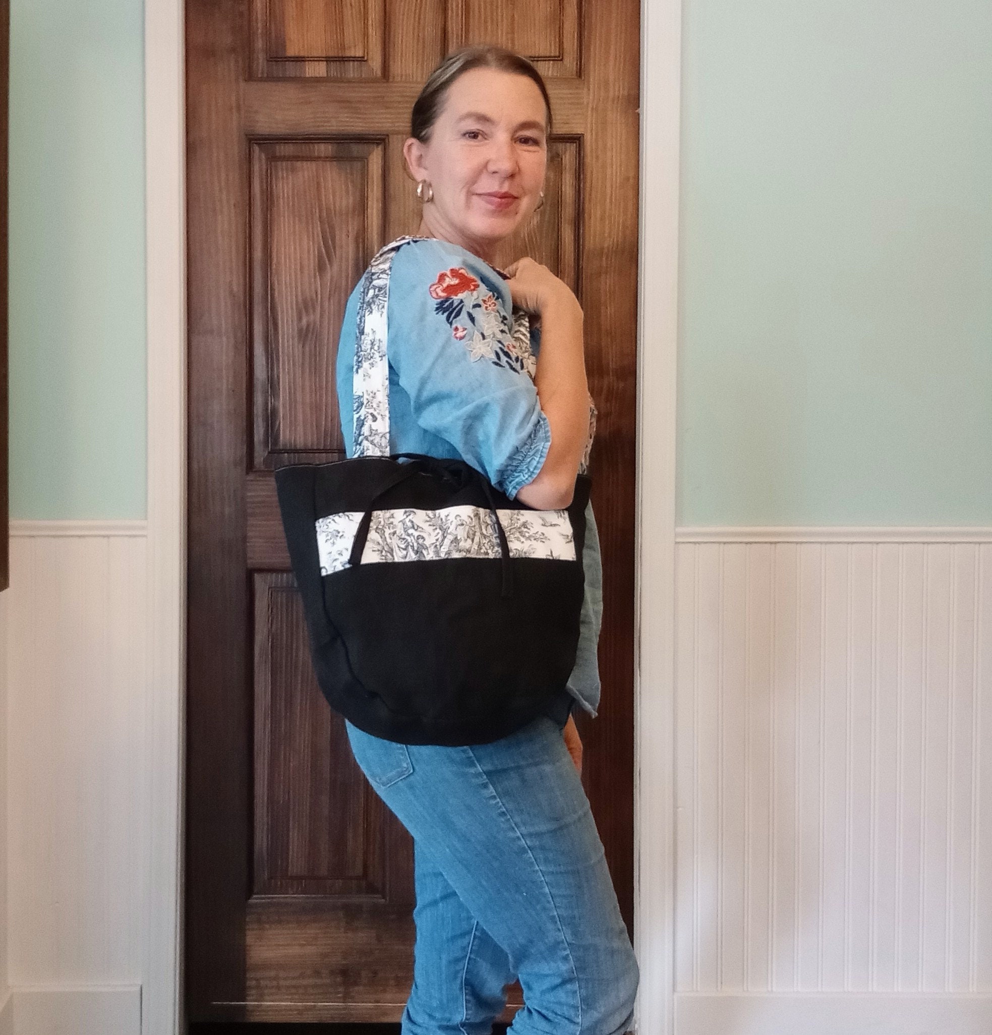 Black and White Toile Bag Toile Tote Black and White Tote - Etsy