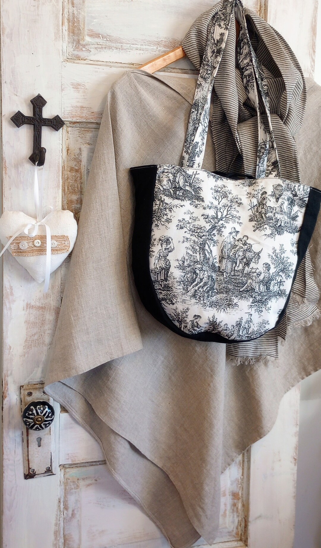 Black and White Toile Bag | Toile Tote | Black and White Tote |toile ...