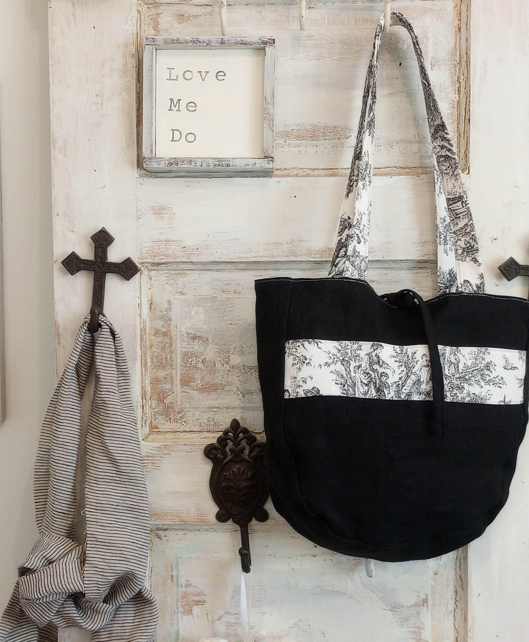 Black and White Toile Bag Toile Tote Black and White Tote - Etsy