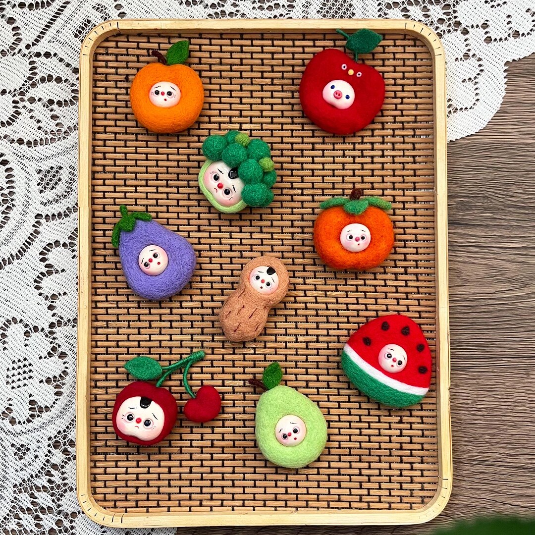 Fruit and Vegetable Felt Wool Brooch Handmade Brooches Broccoli Cherry ...