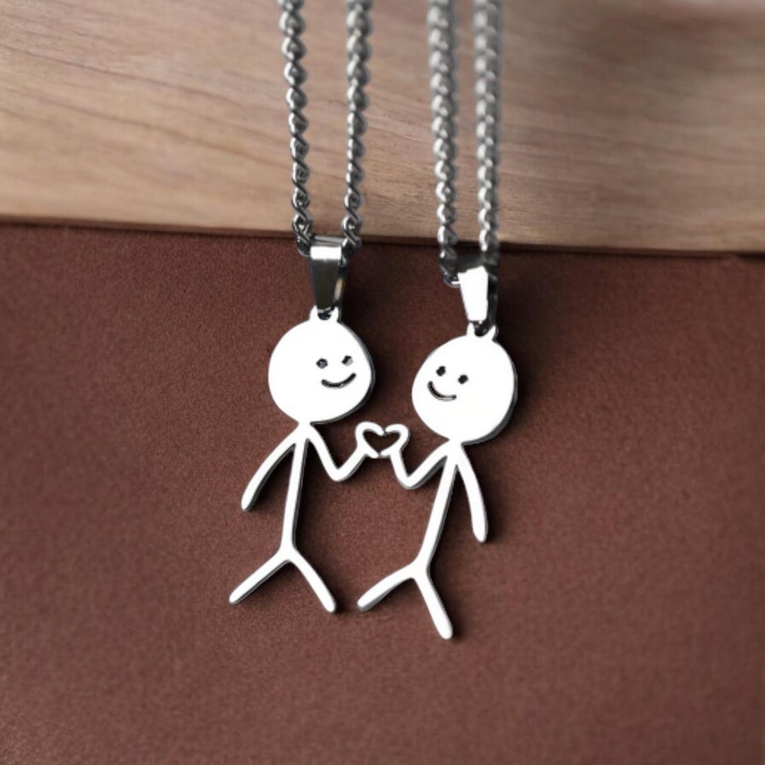 Funny Middle Finger Stickman Couple Necklace Heart Pendant Titanium ...