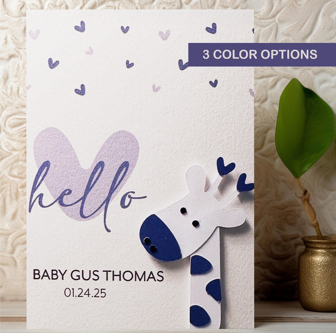 Personalized Baby Announcement Card: Handmade Giraffe Design - Etsy