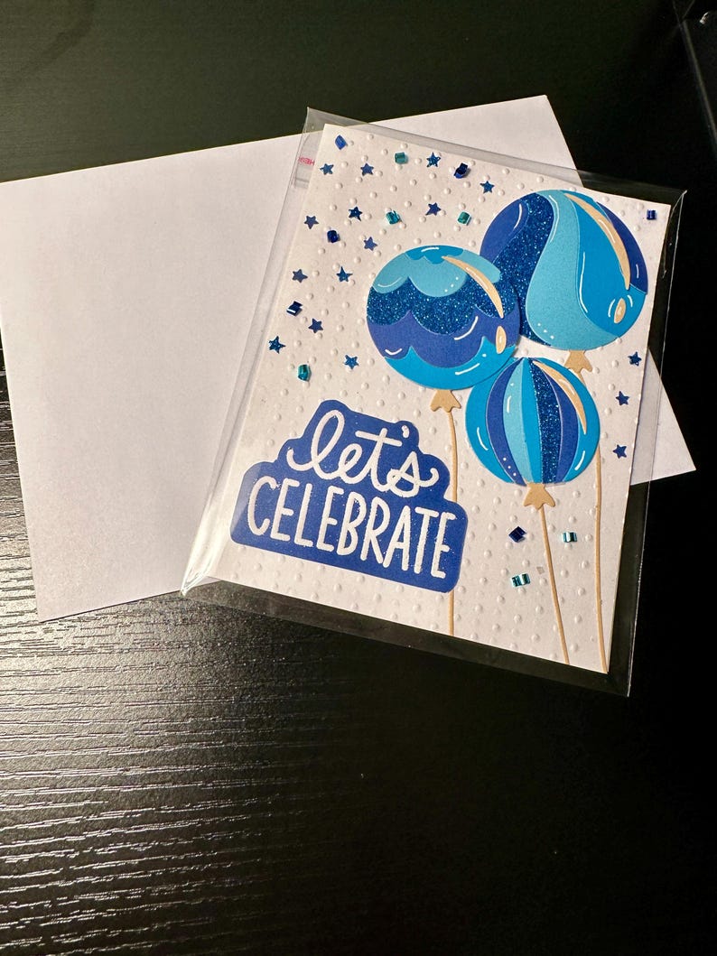 Handmade Birthday Blue Balloon Card | Celebration Greeting Card ...