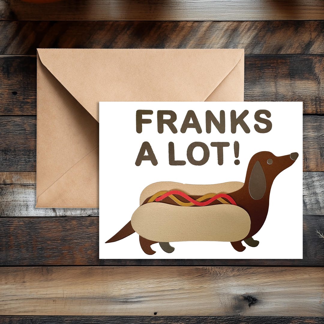 Funny Dachshund Thank You Card: Weiner Dog Hot Dog Pun - Etsy