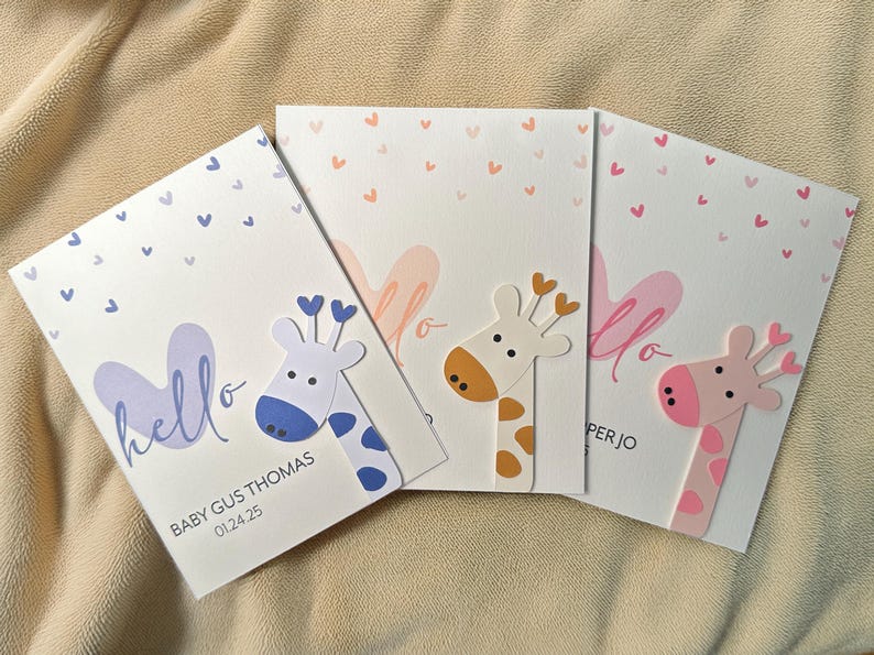 Personalized Baby Announcement Card: Handmade Giraffe Design - Etsy