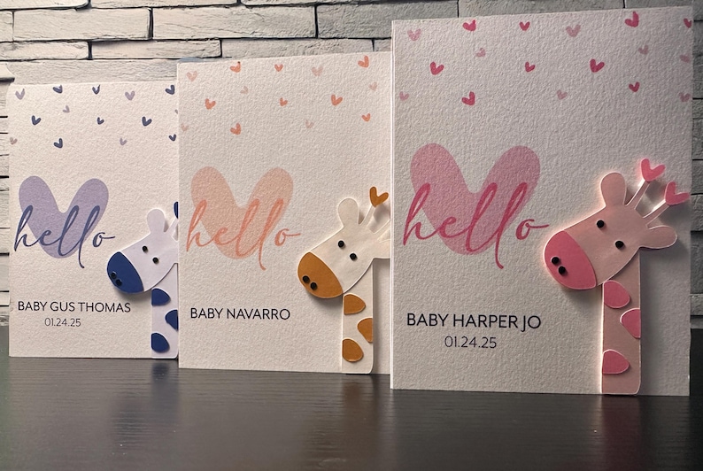 Personalized Baby Announcement Card: Handmade Giraffe Design - Etsy