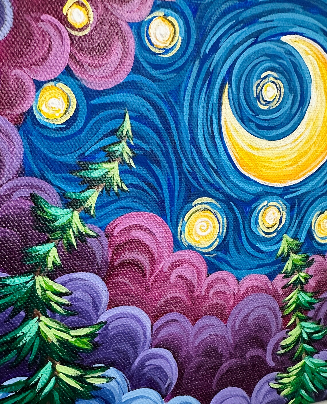 Treetop Cosmos Crescent Moon Starry Nighy Art Cloudscape Art Night Sky ...