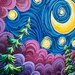Treetop Cosmos Crescent Moon Starry Nighy Art Cloudscape Art Night Sky ...