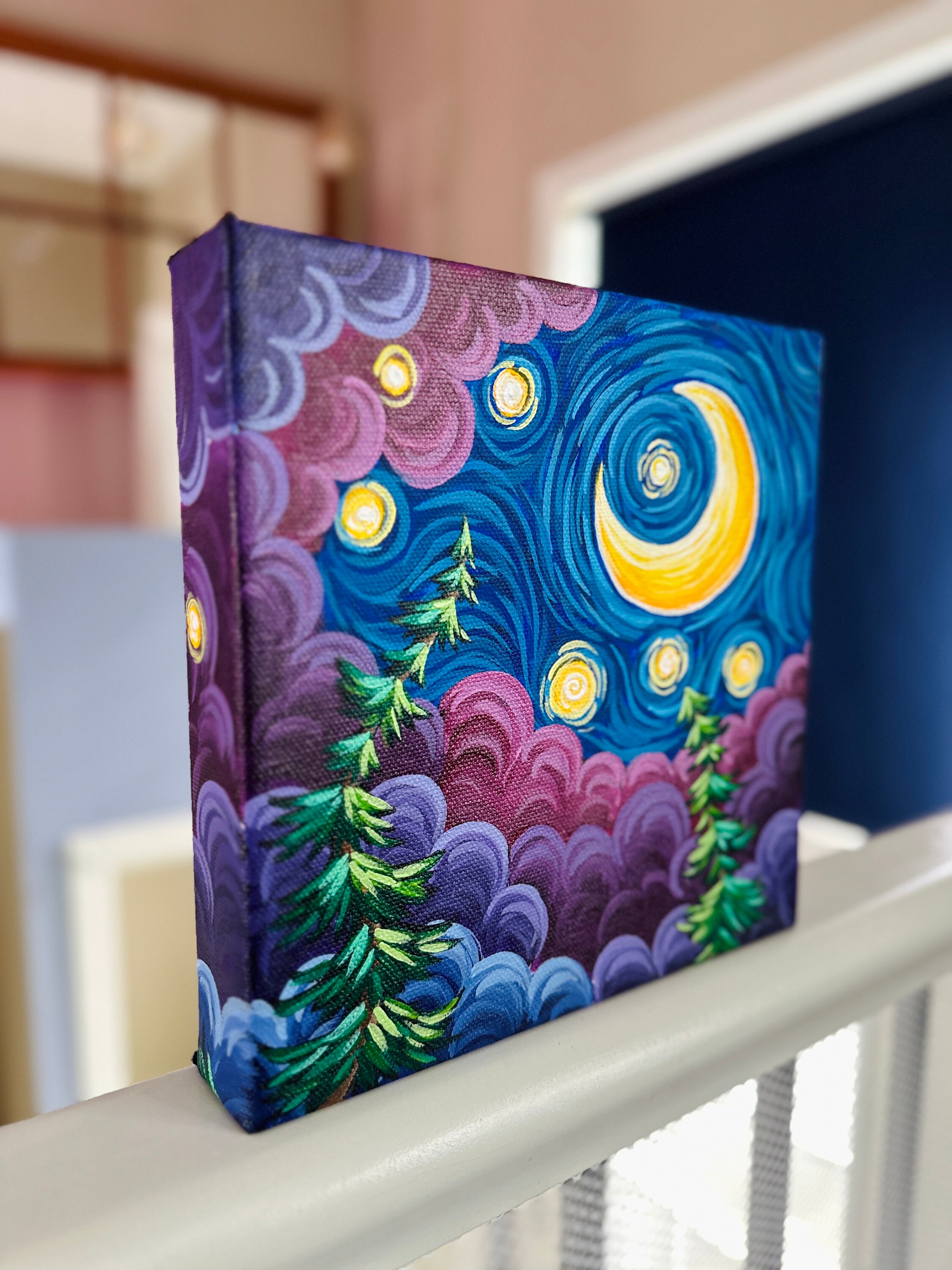 Treetop Cosmos Crescent Moon Starry Nighy Art Cloudscape Art Night Sky ...