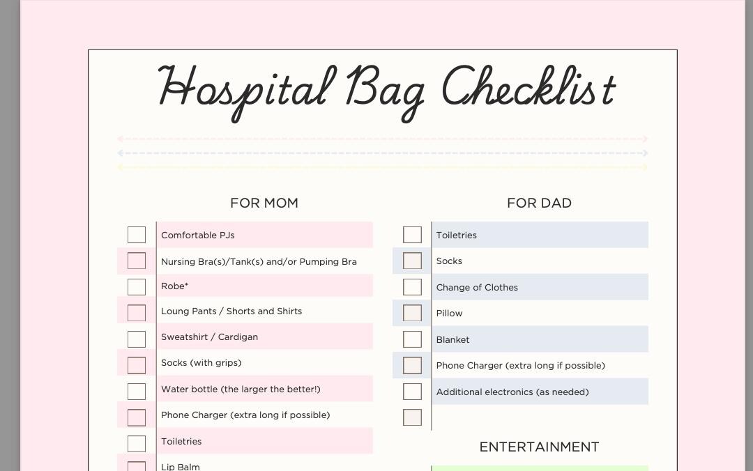 Hospital Bag Checklist for Moms Printable Hospital Essentials Checklist ...