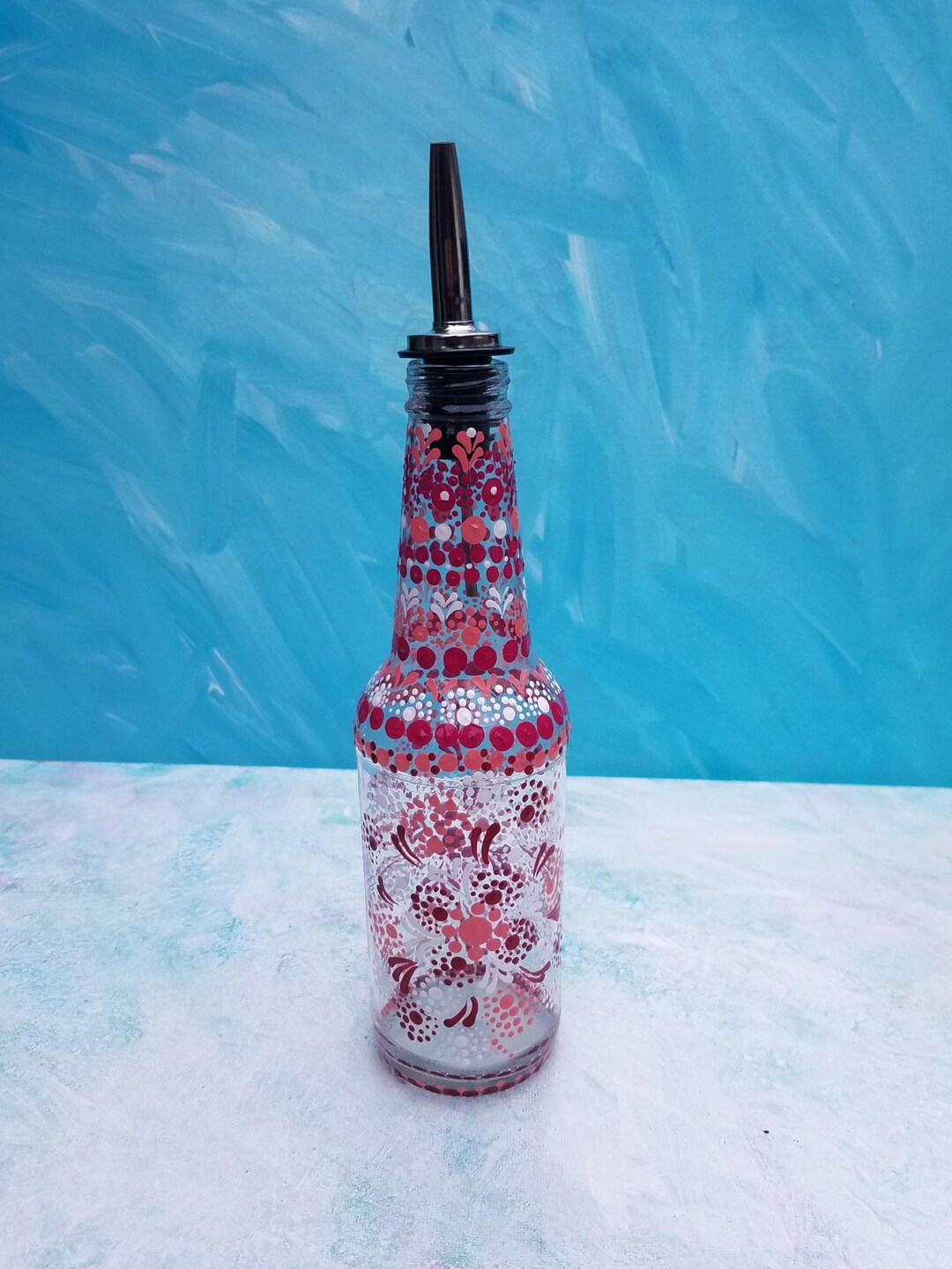 Dish Soap Dispenser, Clear Glass Bottle, Painted Glass, Oil and Vinegar ...