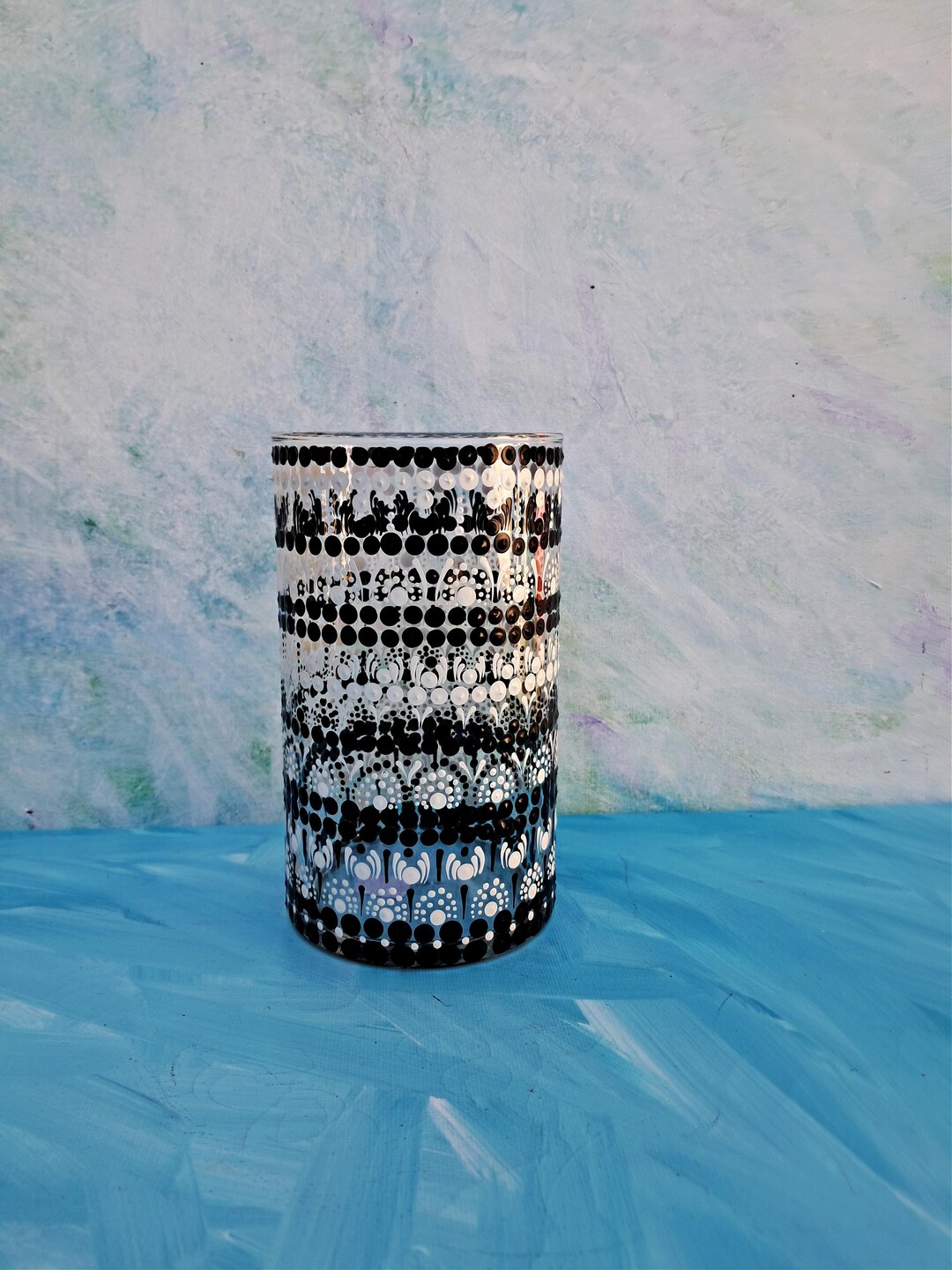 Hand Painted Mandala Glass Vase: Done in Black and White. Great for All ...