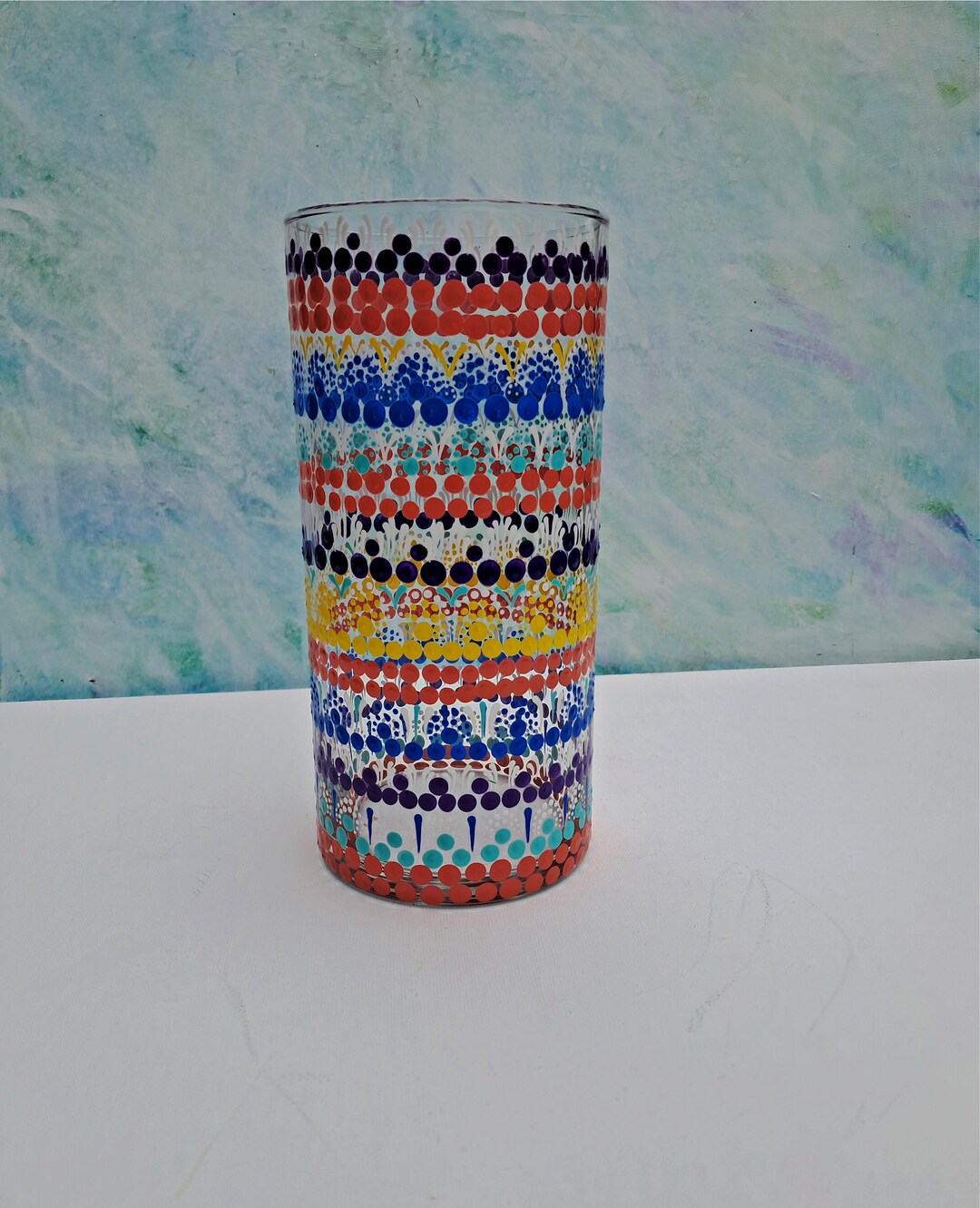 Hand Painted Glass Vase, Mandala Art Design, Mandala Vase, 7 1/4 Inches ...