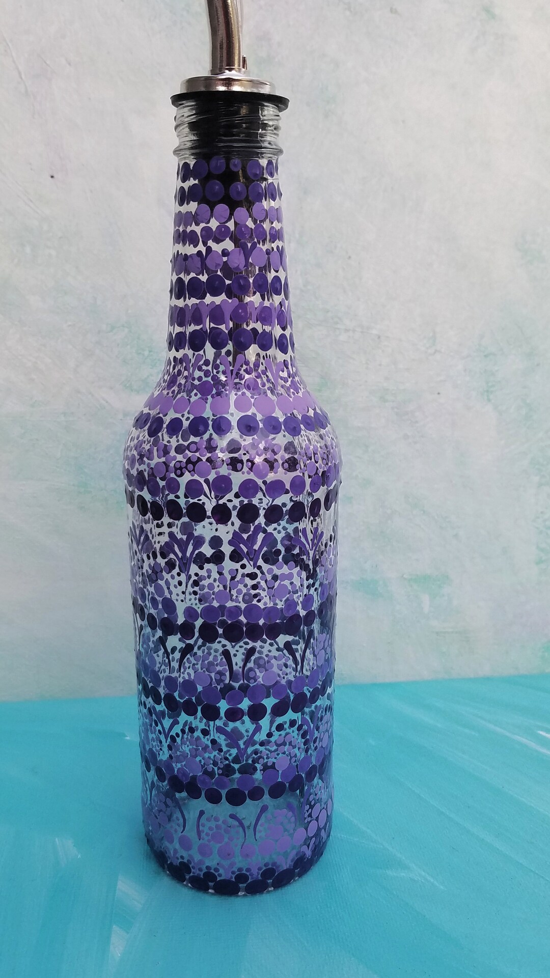 Dish Soap Dispenser, Clear Glass Bottle, Painted Glass, Oil and Vinegar ...