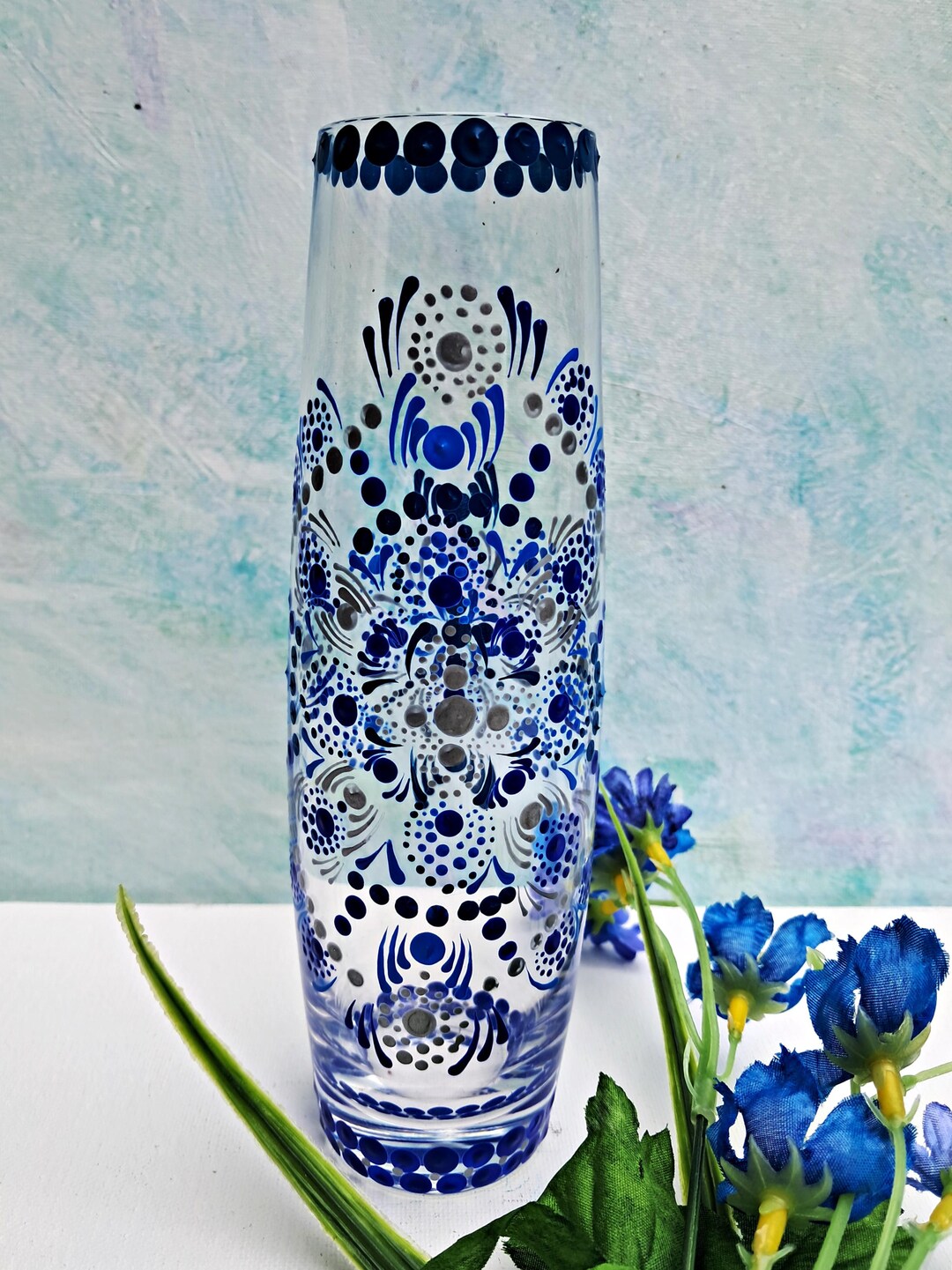 Hand Painted Glass Bud Vase, Mandala Art Design, Mandala Vase, 7 X 2 ...